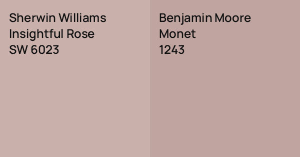 Sherwin Williams Insightful Rose vs. Benjamin Moore Monet comparison