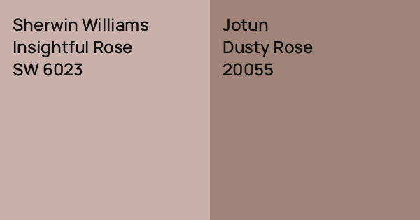 Sherwin Williams Insightful Rose vs. Jotun Dusty Rose comparison