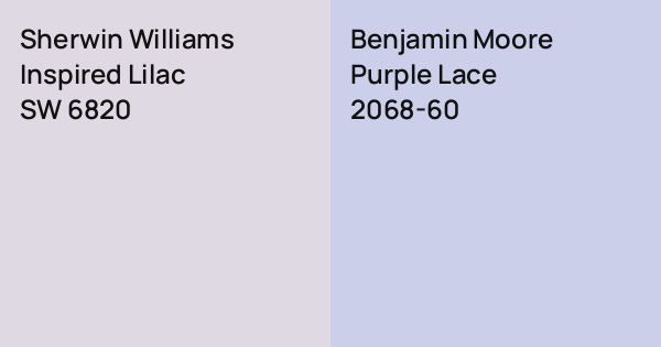 Sherwin Williams Inspired Lilac vs. Benjamin Moore Purple Lace comparison