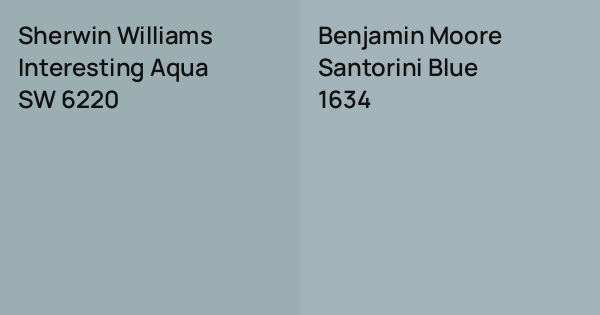 Sherwin Williams Interesting Aqua vs. Benjamin Moore Santorini Blue ...