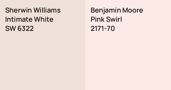 Sherwin Williams Intimate White vs. Benjamin Moore Pink Swirl comparison