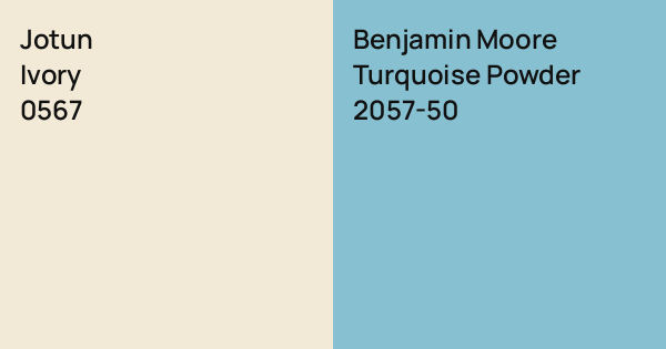 Jotun Ivory vs. Benjamin Moore Turquoise Powder comparison