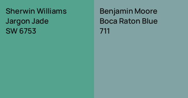 Sherwin Williams Jargon Jade vs. Benjamin Moore Boca Raton Blue comparison