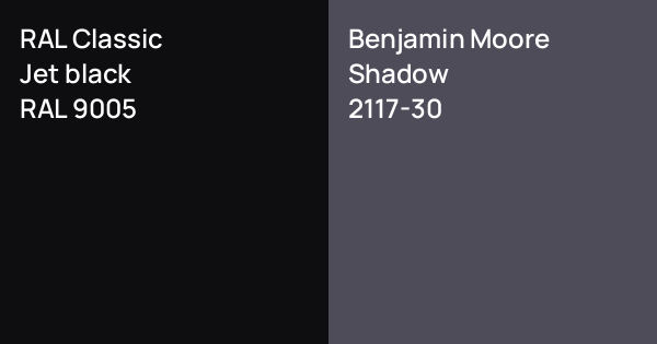 RAL Classic Jet black vs. Benjamin Moore Shadow comparison