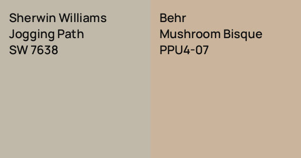 Sherwin Williams Jogging Path vs. Behr Mushroom Bisque comparison