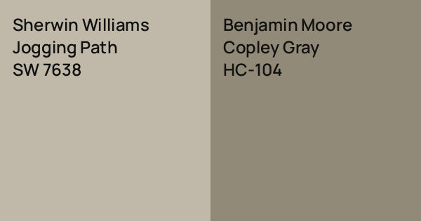 Sherwin Williams Jogging Path vs. Benjamin Moore Copley Gray comparison