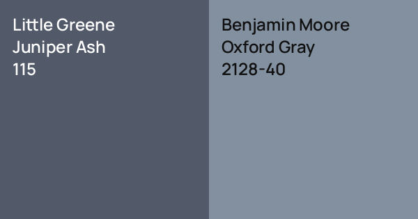 Little Greene Juniper Ash vs. Benjamin Moore Oxford Gray comparison