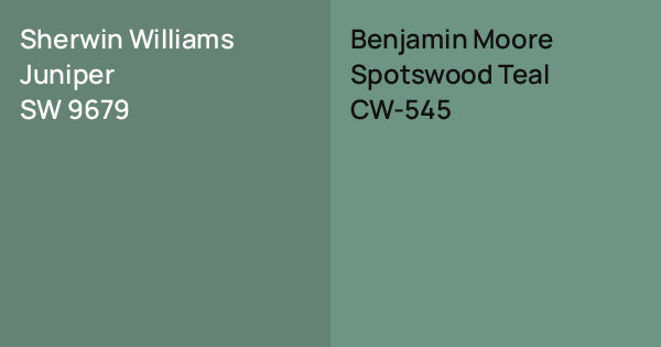Sherwin Williams Juniper vs. Benjamin Moore Spotswood Teal comparison