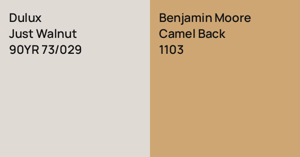 Dulux Just Walnut vs. Benjamin Moore Camel Back comparison