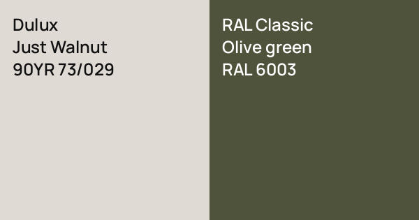 Dulux Just Walnut vs. RAL Classic Olive green comparison