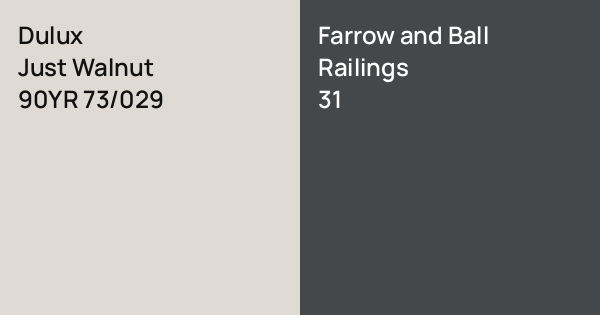 Dulux Just Walnut vs. Farrow and Ball Railings comparison