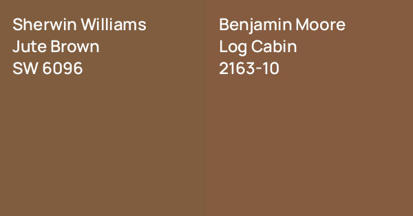 Sherwin Williams Jute Brown vs. Benjamin Moore Log Cabin comparison