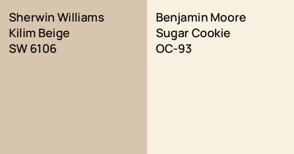 Sherwin Williams Kilim Beige vs. Benjamin Moore Sugar Cookie comparison