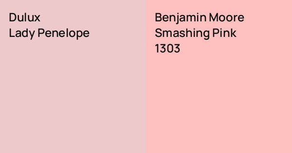 Dulux Lady Penelope vs. Benjamin Moore Smashing Pink comparison