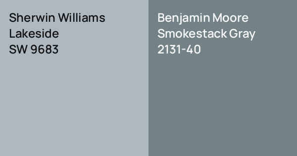 Sherwin Williams Lakeside vs. Benjamin Moore Smokestack Gray comparison