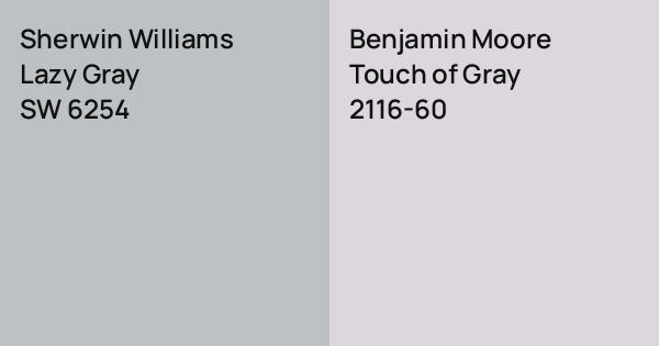 Sherwin Williams Lazy Gray vs. Benjamin Moore Touch of Gray comparison