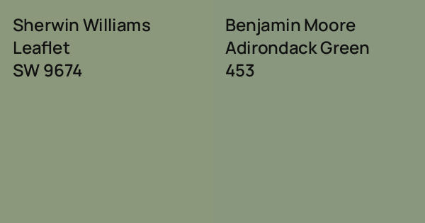 Sherwin Williams Leaflet vs. Benjamin Moore Adirondack Green comparison