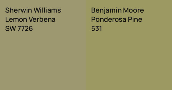 Sherwin Williams Lemon Verbena vs. Benjamin Moore Ponderosa Pine comparison