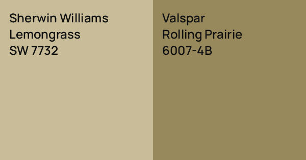 Sherwin Williams Lemongrass vs. Valspar Rolling Prairie comparison