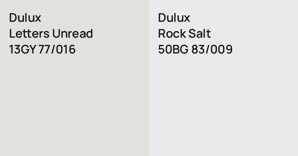 Dulux Letters Unread vs. Dulux Rock Salt comparison