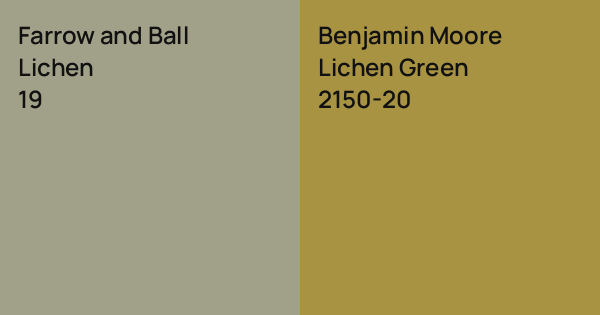 Farrow and Ball Lichen vs. Benjamin Moore Lichen Green comparison