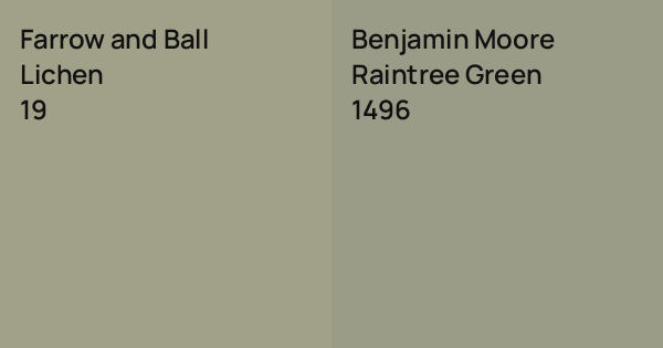 Farrow and Ball Lichen vs. Benjamin Moore Raintree Green comparison