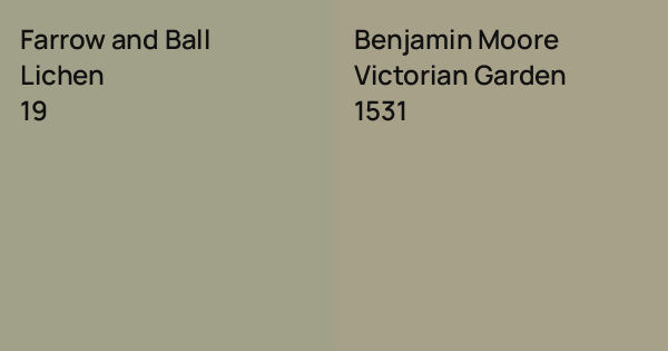 Farrow and Ball Lichen vs. Benjamin Moore Victorian Garden comparison