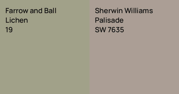 Farrow and Ball Lichen vs. Sherwin Williams Palisade comparison