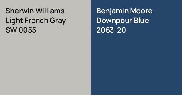 Sherwin Williams Light French Gray vs. Benjamin Moore Downpour Blue ...