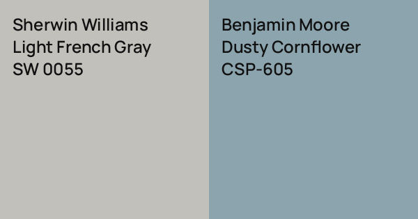 Sherwin Williams Light French Gray vs. Benjamin Moore Dusty Cornflower ...