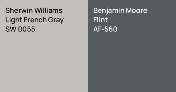 Sherwin Williams Light French Gray vs. Benjamin Moore Flint comparison