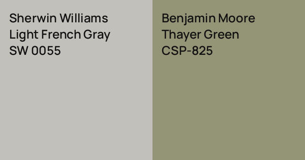 Sherwin Williams Light French Gray vs. Benjamin Moore Thayer Green ...