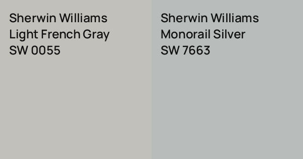 Sherwin Williams Light French Gray vs. Sherwin Williams Monorail Silver ...