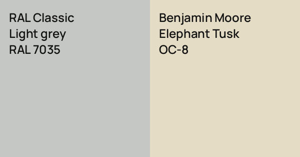 RAL Classic Light grey vs. Benjamin Moore Elephant Tusk comparison