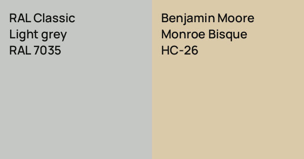 RAL Classic Light grey vs. Benjamin Moore Monroe Bisque comparison