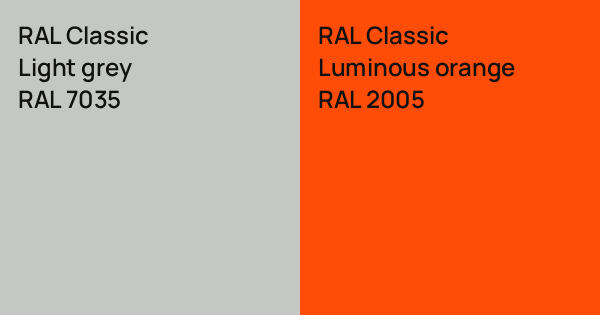 RAL Classic Light grey vs. RAL Classic Luminous orange comparison