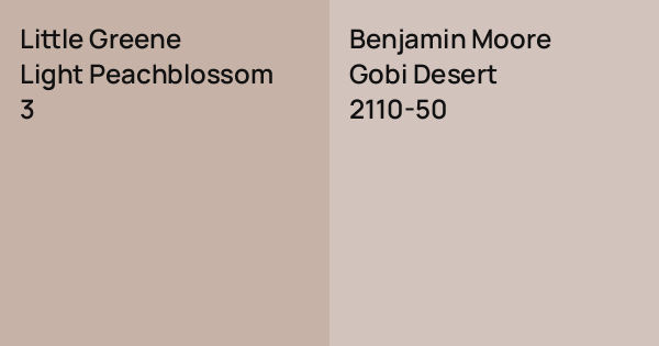 Little Greene Light Peachblossom vs. Benjamin Moore Gobi Desert comparison