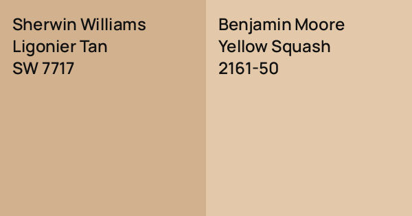 Sherwin Williams Ligonier Tan vs. Benjamin Moore Yellow Squash comparison
