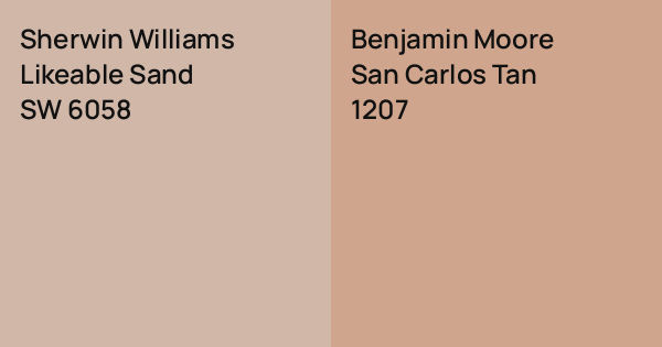 Sherwin Williams Likeable Sand vs. Benjamin Moore San Carlos Tan comparison