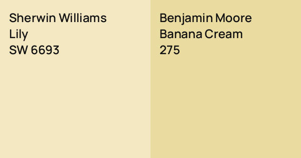 Sherwin Williams Lily vs. Benjamin Moore Banana Cream comparison