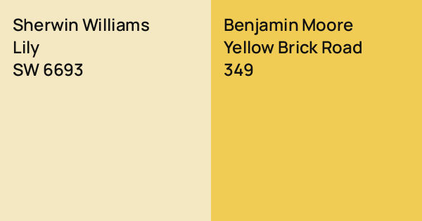Sherwin Williams Lily vs. Benjamin Moore Yellow Brick Road comparison