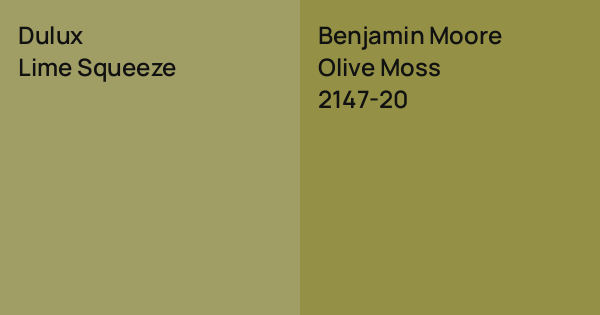 Dulux Lime Squeeze vs. Benjamin Moore Olive Moss comparison