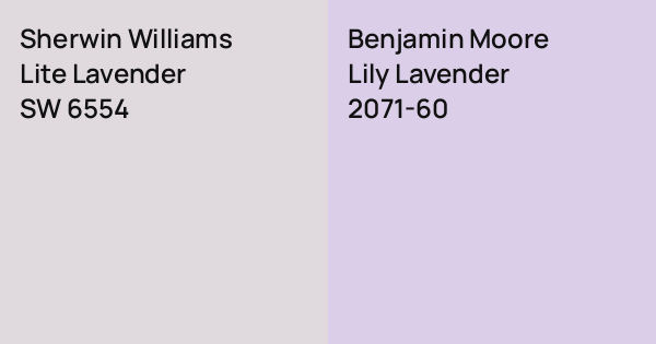 Sherwin Williams Lite Lavender vs. Benjamin Moore Lily Lavender comparison