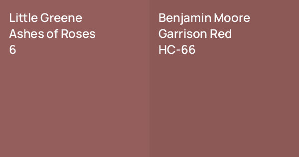 Little Greene Ashes of Roses vs. Benjamin Moore Garrison Red comparison