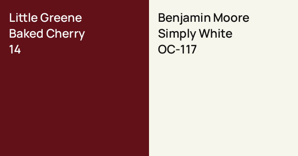 Little Greene Baked Cherry vs. Benjamin Moore Simply White comparison
