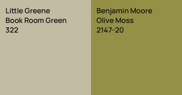 Little Greene Book Room Green vs. Benjamin Moore Olive Moss comparison