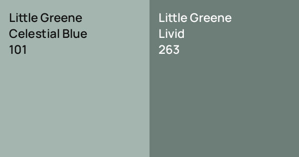 Little Greene Celestial Blue vs. Little Greene Livid comparison