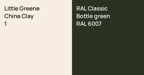 Little Greene China Clay vs. RAL Classic Bottle green comparison