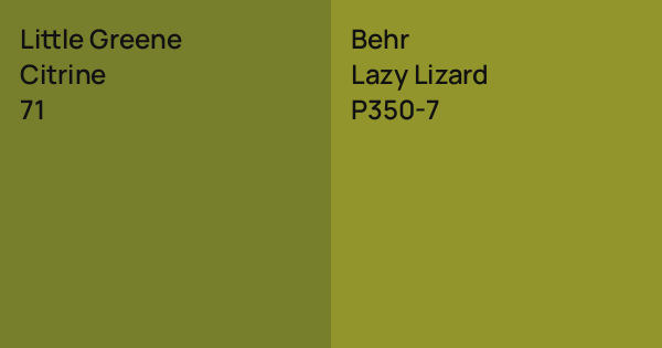 Little Greene Citrine vs. Behr Lazy Lizard comparison