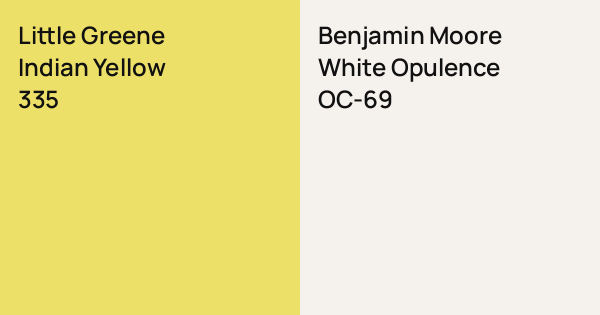 Little Greene Indian Yellow vs. Benjamin Moore White Opulence comparison